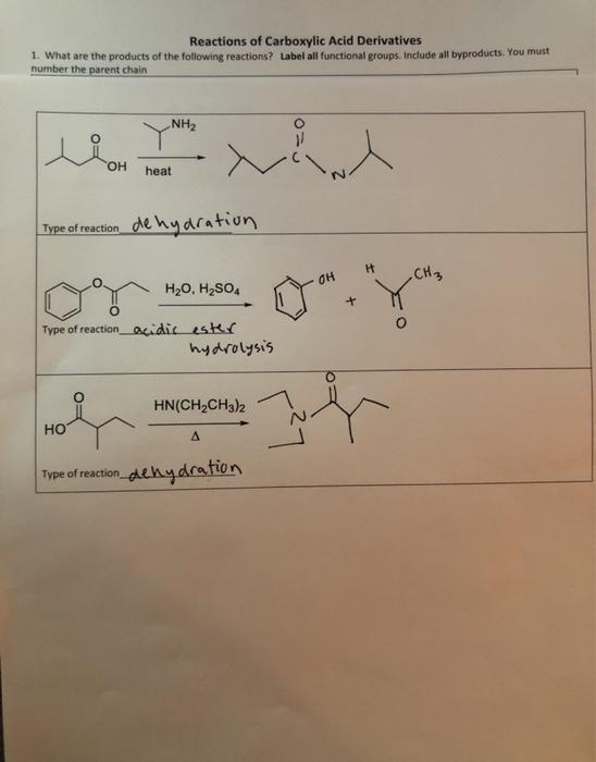 Solved Reactions of Carboxylic Acid Derivatives 1. What are | Chegg.com