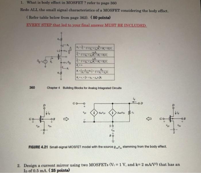 Solved 1. What is body effect in MOSFET ? refer to page 360 | Chegg.com