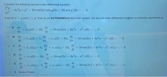 Solved Consider the following second order differential | Chegg.com