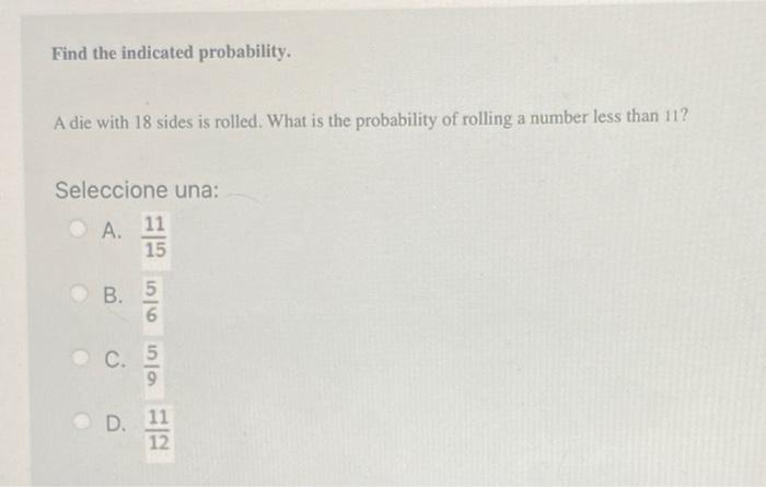 Solved Find the indicated probability. A die with 18 sides | Chegg.com