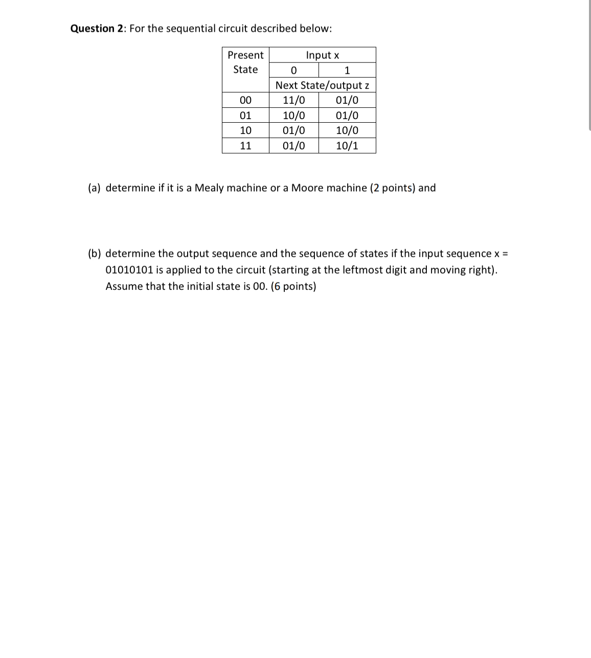 Solved Question 2: For the sequential circuit described | Chegg.com