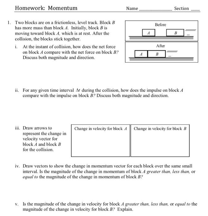 Solved Homework: Momentum Name Section Before B 1. Two | Chegg.com