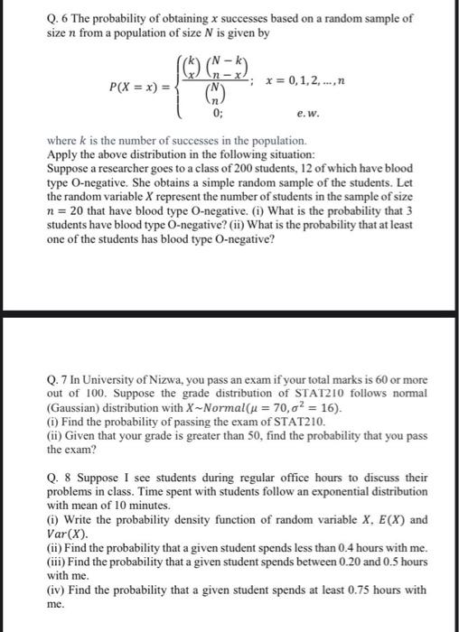 Solved Q. 6 The probability of obtaining x successes based | Chegg.com
