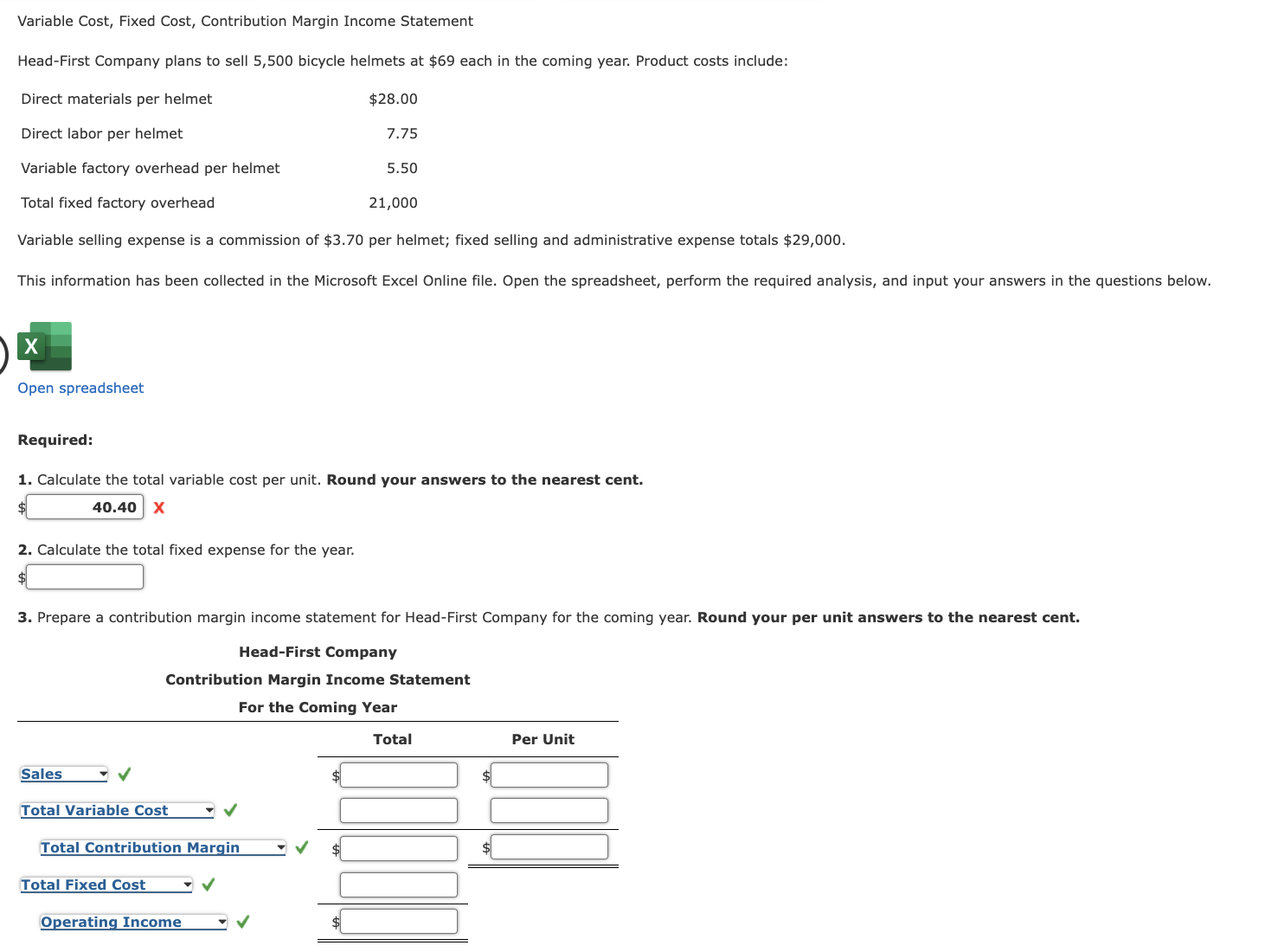 Solved Variable Cost, Fixed Cost, Contribution Margin Income | Chegg.com