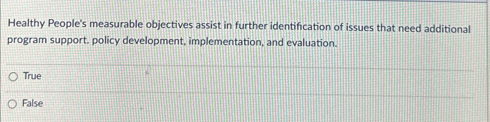 Solved Healthy People's measurable objectives assist in | Chegg.com