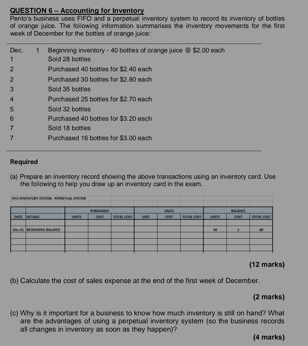 Solved QUESTION 6 - Accounting for Inventory Pento's | Chegg.com