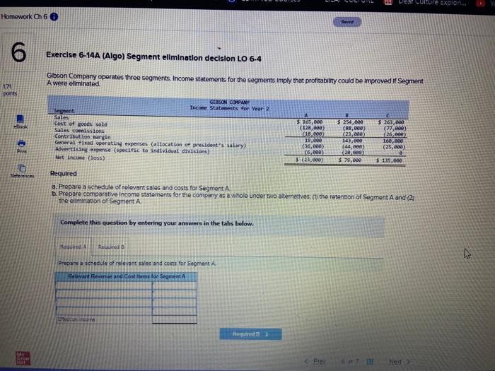 Solved Exercise 6-14A (Algo) Segment ellmination decision LO | Chegg.com