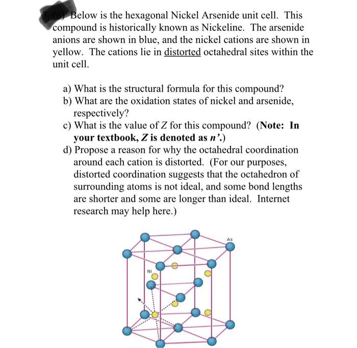 Solved 300 Below is the hexagonal Nickel Arsenide unit cell. | Chegg.com