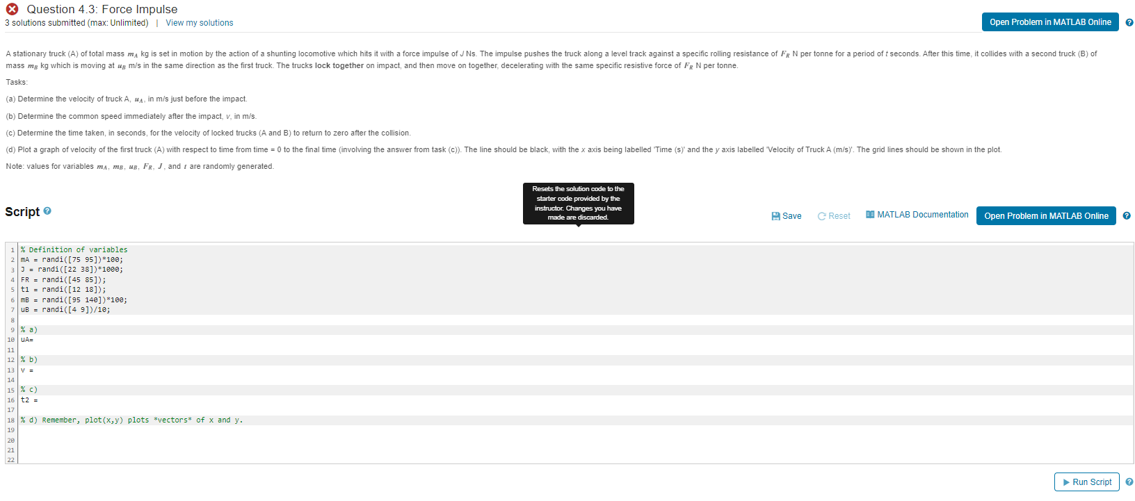 Solved Question 4.3: Force Impulse3 ﻿solutions submitted | Chegg.com
