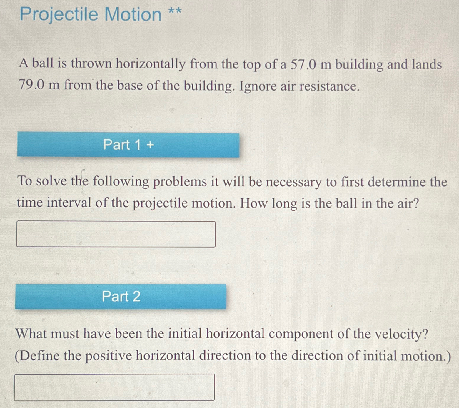 Solved Projectile Motion **A ball is thrown horizontally | Chegg.com