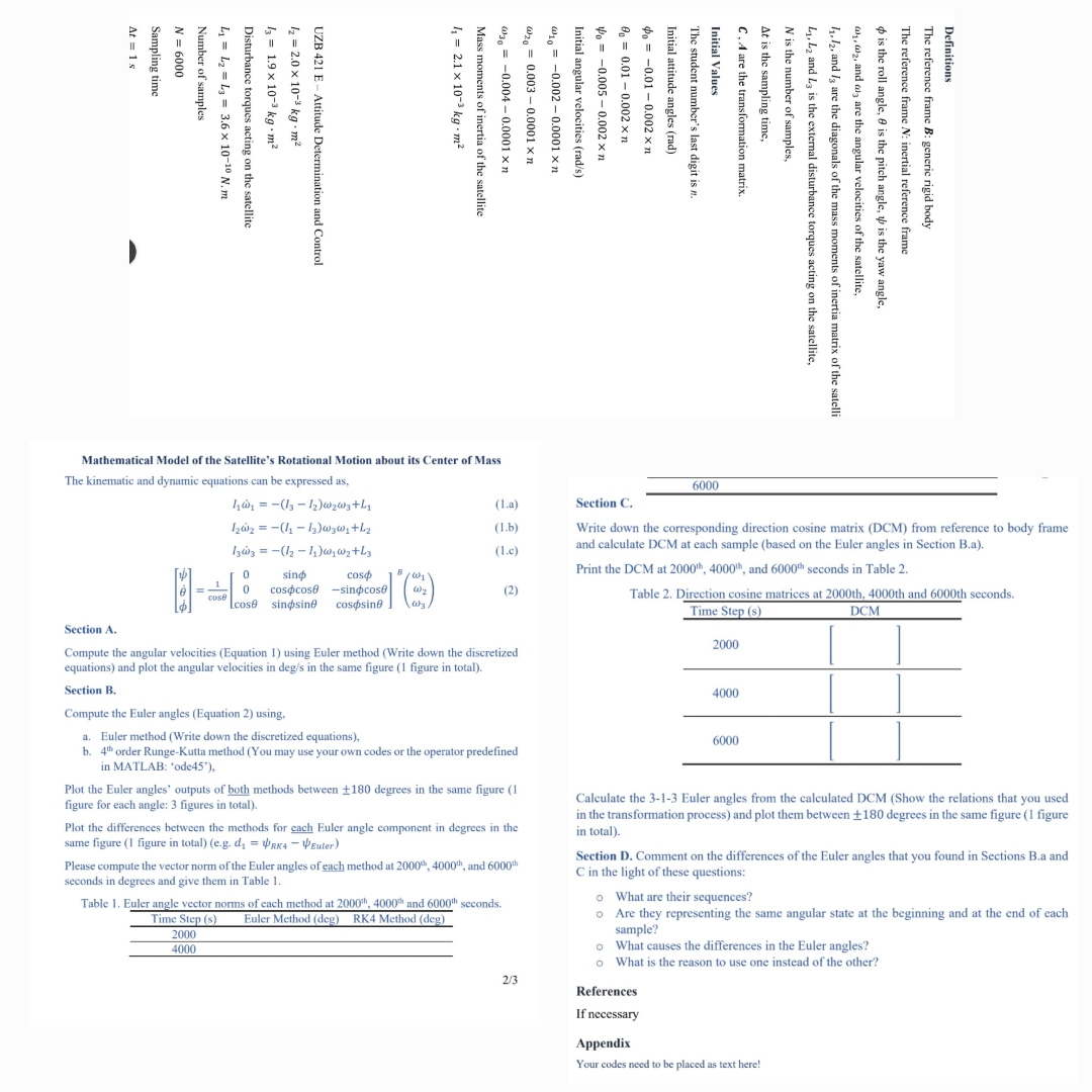 Mathematical Model of the Satellite's Rotational | Chegg.com