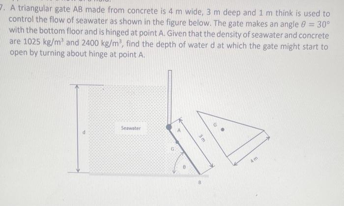 Solved A triangular gate AB made from concrete is 4 m wide, | Chegg.com