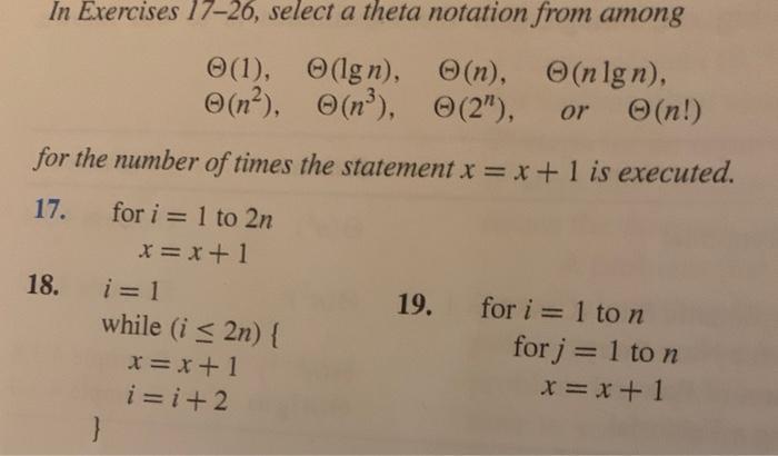 Solved In Exercises 17-26, select a theta notation from | Chegg.com