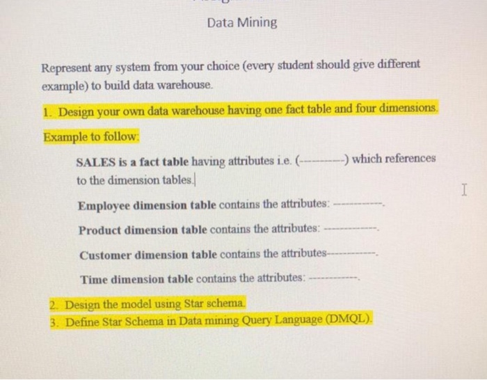 Solved Data Mining Represent any system from your choice | Chegg.com