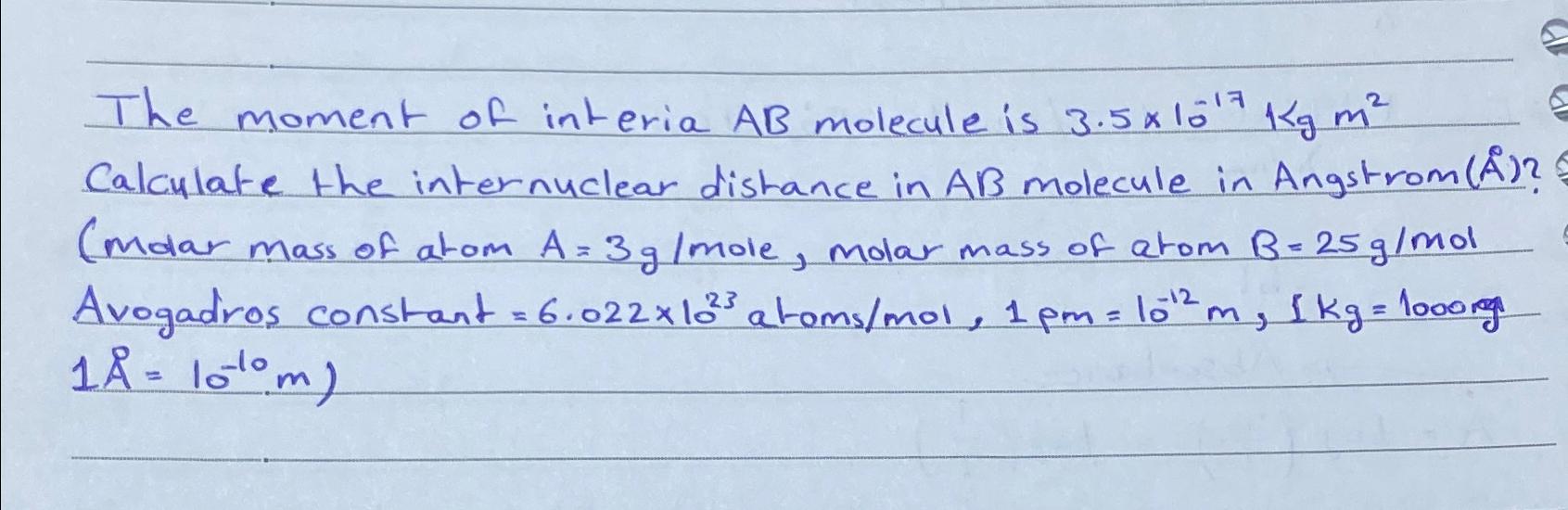 Solved The moment of interia AB ﻿molecule is 3.5×10-17Kg m2 | Chegg.com