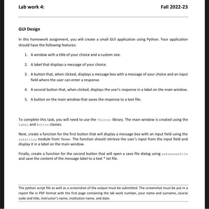 Solved GUI Design In this homework assignment, you will | Chegg.com