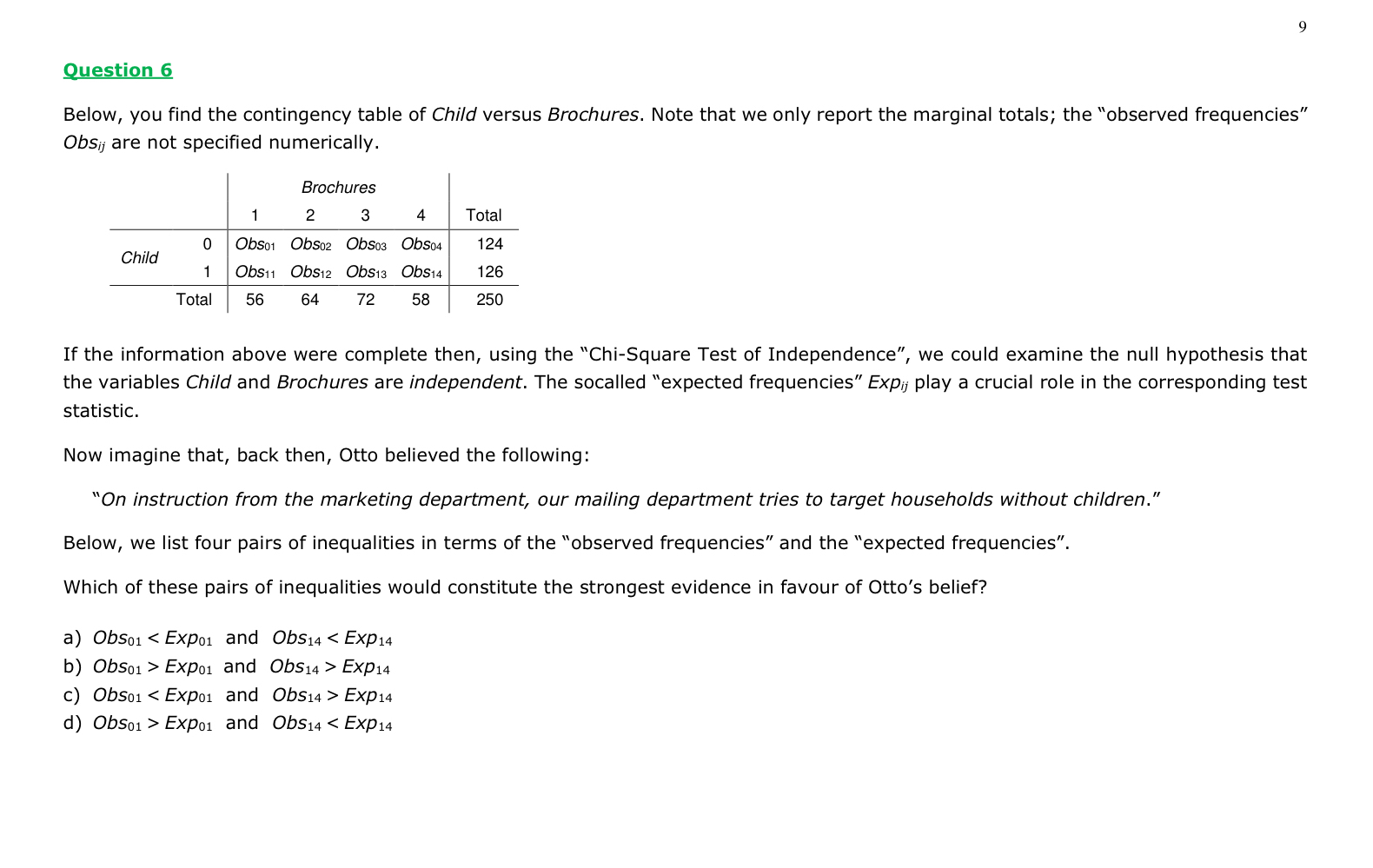 Solved 9Question 6Below, you find the contingency table of | Chegg.com