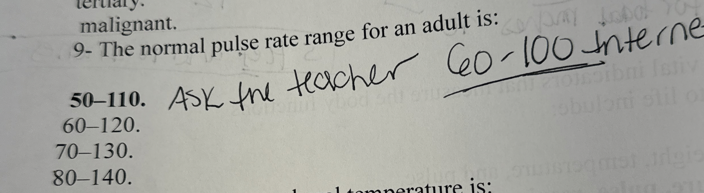 Solved malignant.9- ﻿The normal pulse rate range for an | Chegg.com