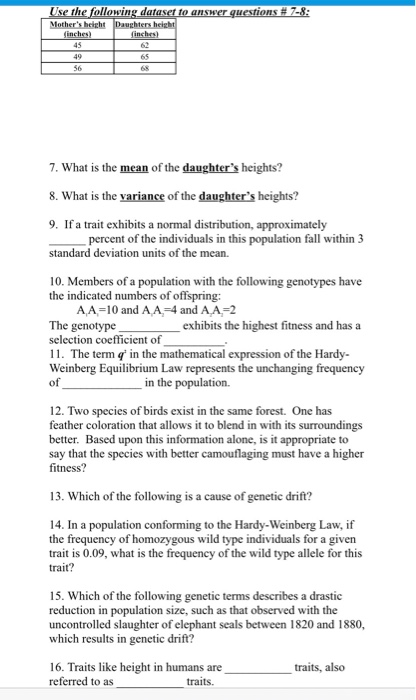 Solved Use the following dataset to answer questions # 7-8: | Chegg.com