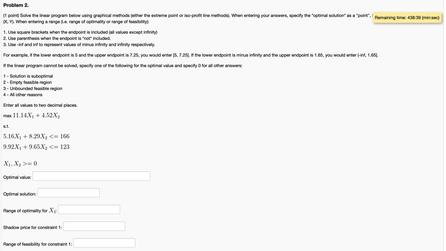 Problem 2.(1 ﻿point) ﻿Solve the linear program below | Chegg.com