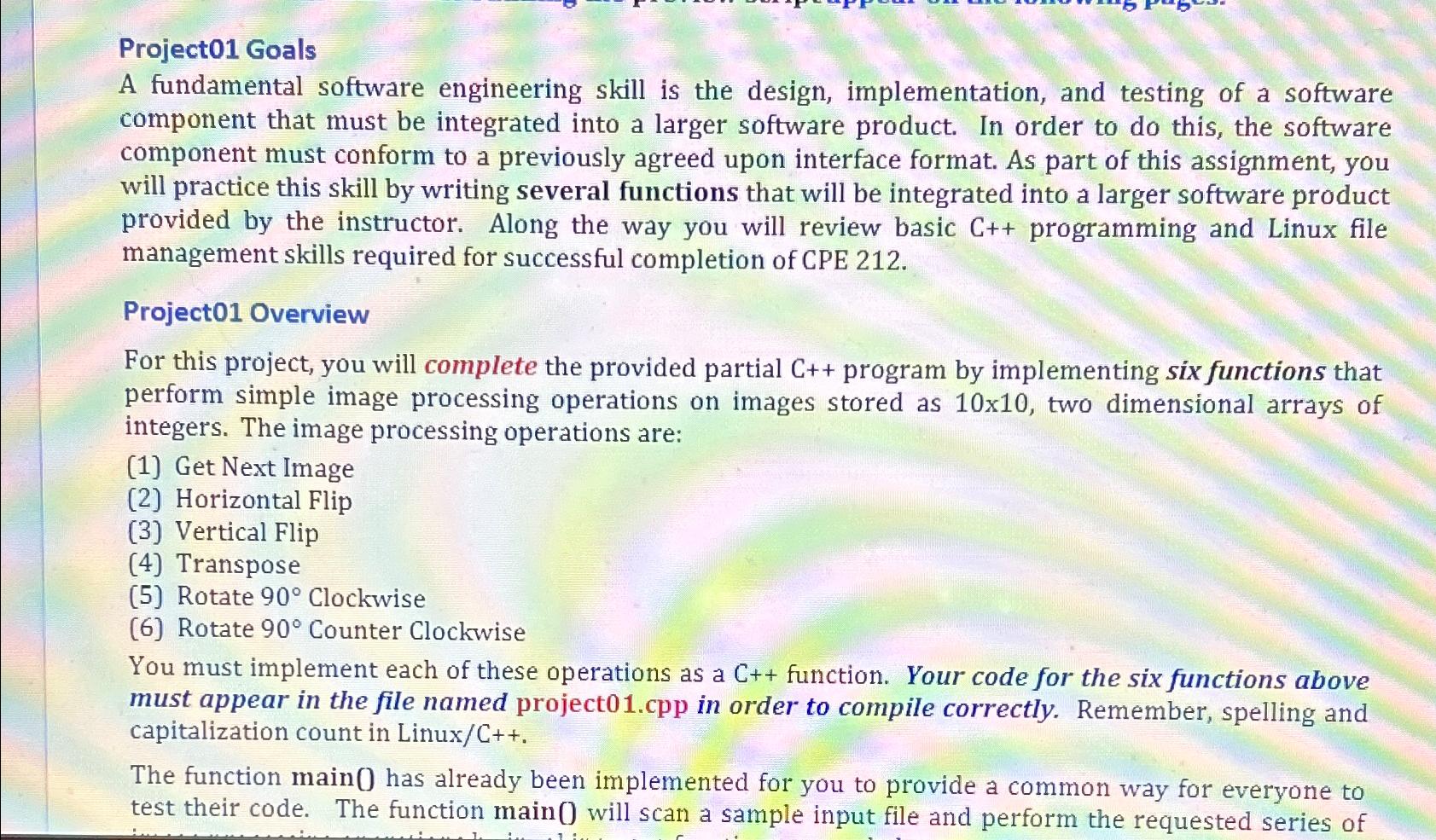 Solved Project01 ﻿GoalsA fundamental software engineering | Chegg.com