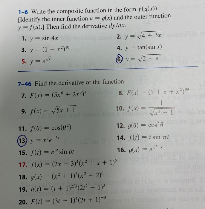 Solved 1-6 Write the composite function in the form f(g(x)). | Chegg.com