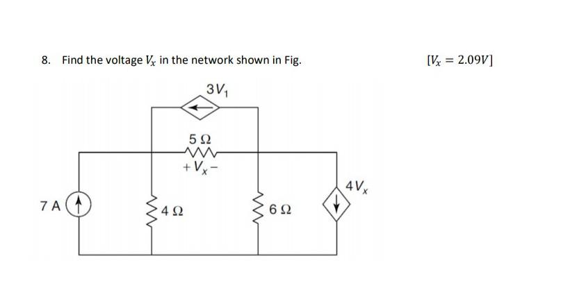 Solved 8. Find the voltage Vx in the network shown in Fig. | Chegg.com