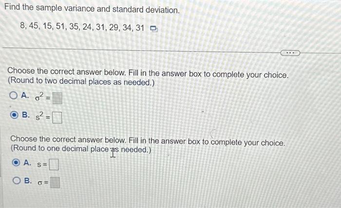 Solved Find the sample variance and standard deviation. | Chegg.com