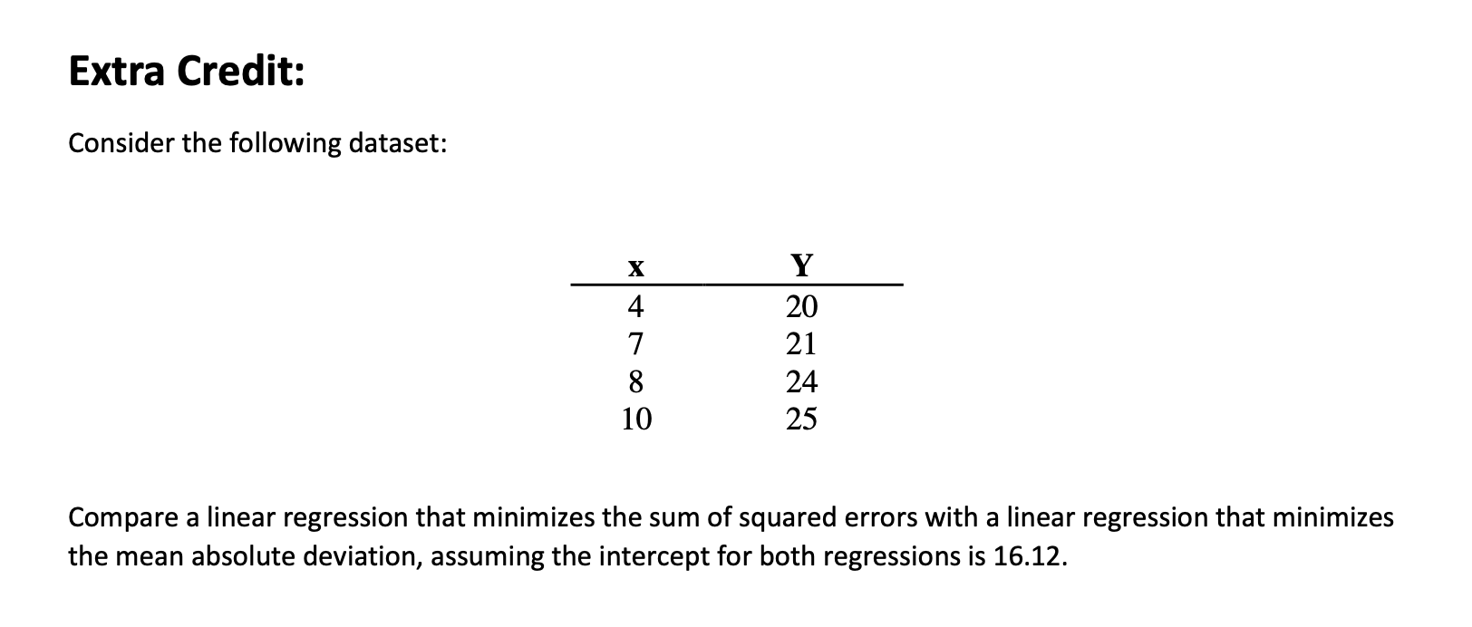 Solved Extra Credit:Consider the following dataset:Compare a | Chegg.com