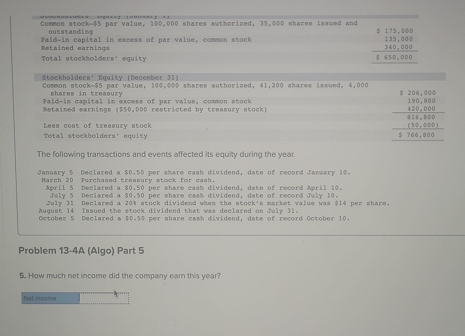 Solved Required information Problem 13-4A (Algo) Analyzing | Chegg.com