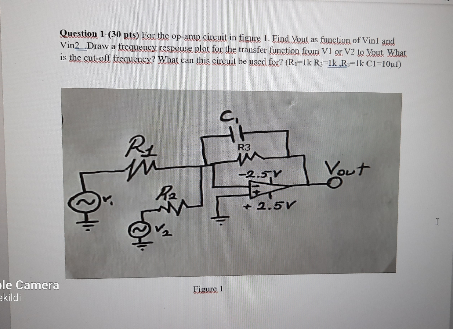 Solved Question 1-(30 ﻿pts) ﻿For the op-amp circuit in | Chegg.com