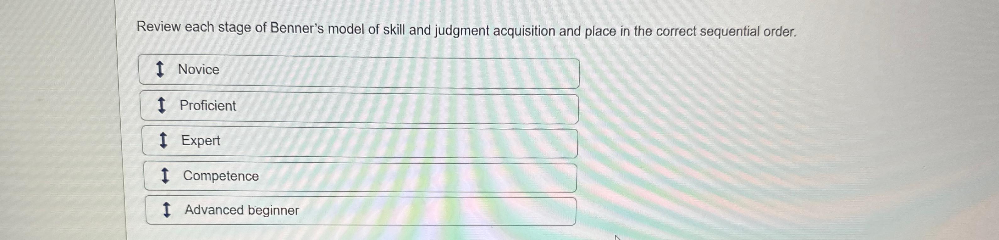 Solved Review each stage of Benner's model of skill and | Chegg.com