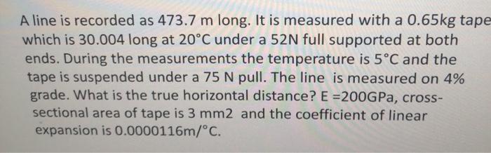 Solved A line is recorded as 473.7 m long. It is measured | Chegg.com