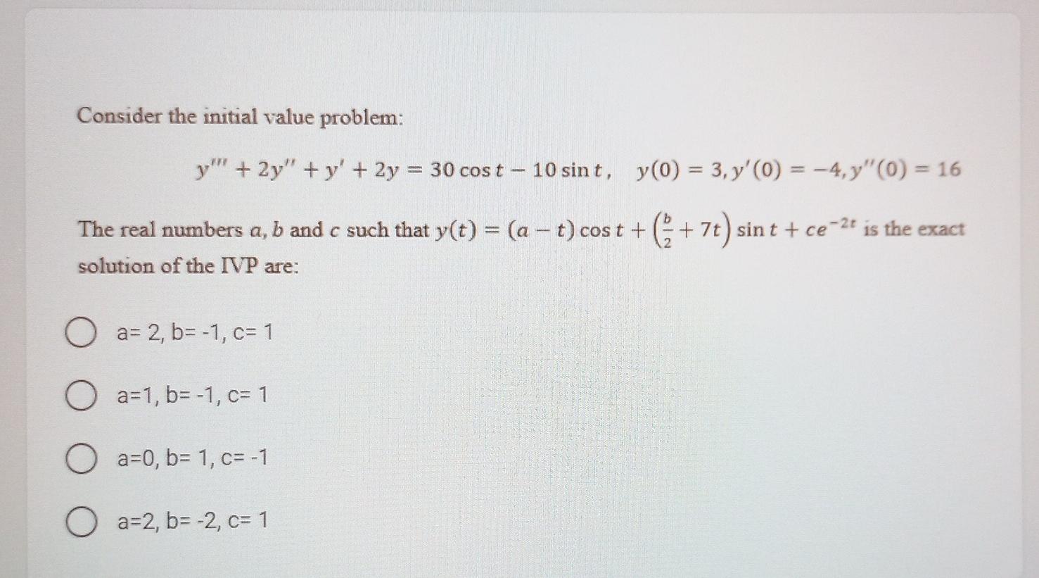 Solved Consider the initial value problem: y""' + 2y" + y' + | Chegg.com