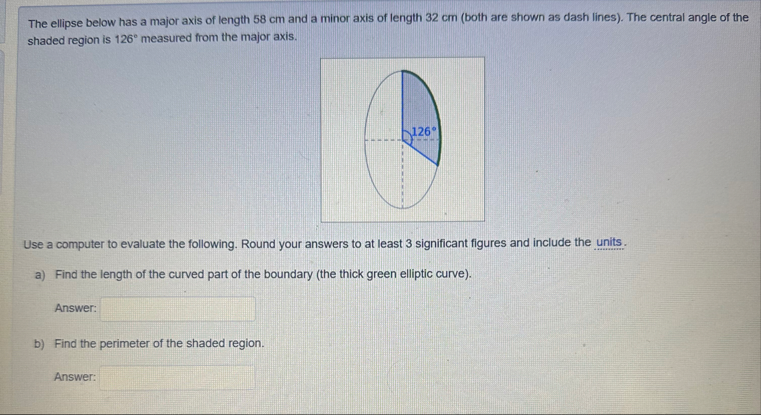 The ellipse below has a major axis of length 58 ﻿cm | Chegg.com