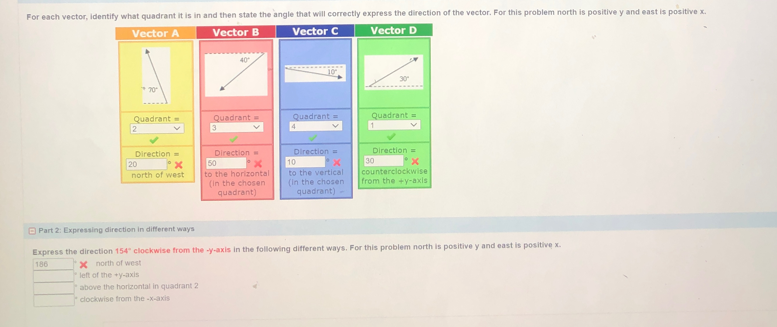 Solved For each vector, identify what quadrant it is in and | Chegg.com
