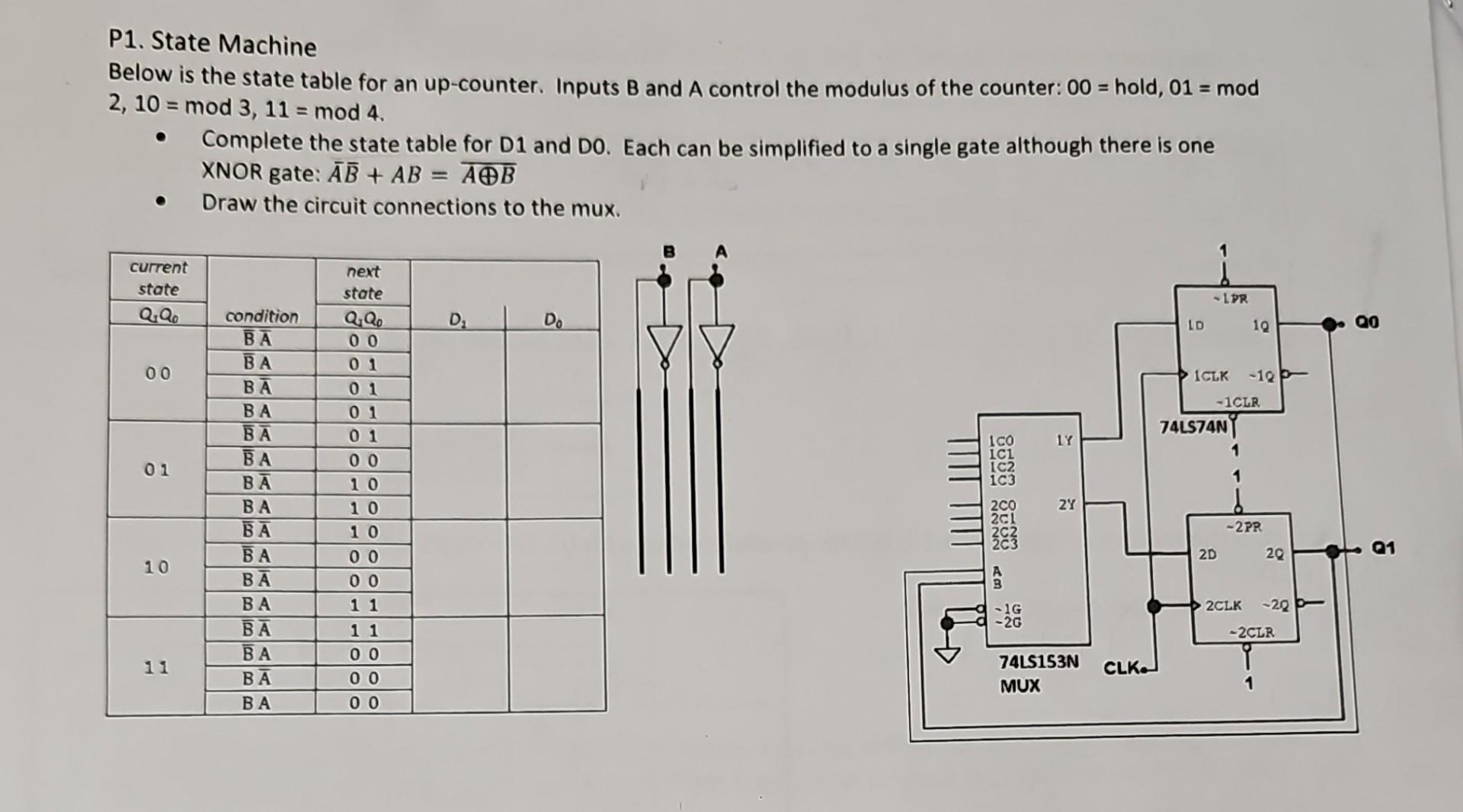 Solved P1. State Machine Below is the state table for an | Chegg.com