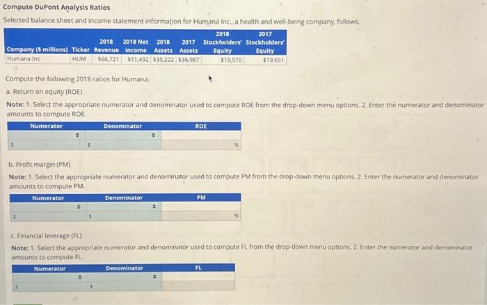Solved Compute DuPont Analysis Ratios Selected balance sheet | Chegg.com