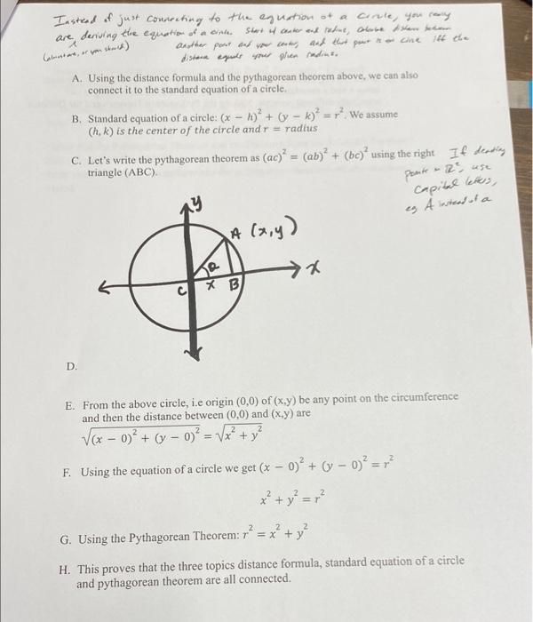 Solved prove how equation of a circle is similar to distance | Chegg.com