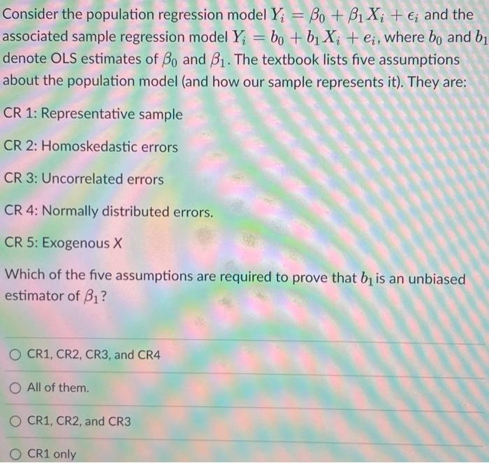 Solved Consider the population regression model | Chegg.com