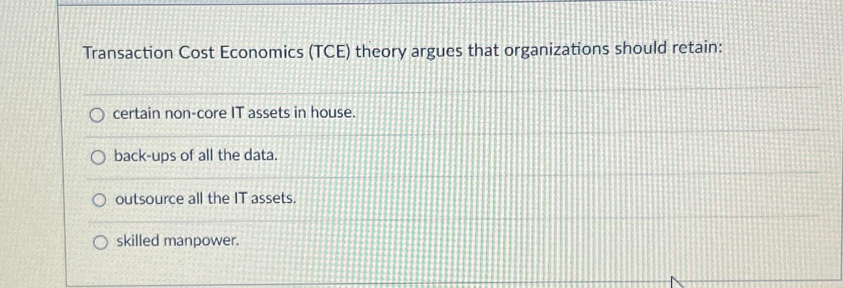 Solved Transaction Cost Economics (TCE) ﻿theory argues that | Chegg.com