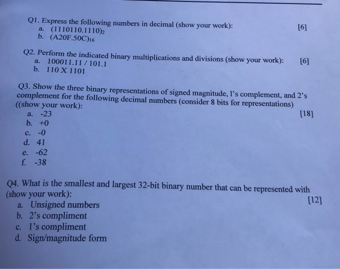 Solved Q1. Express the following numbers in decimal (show | Chegg.com