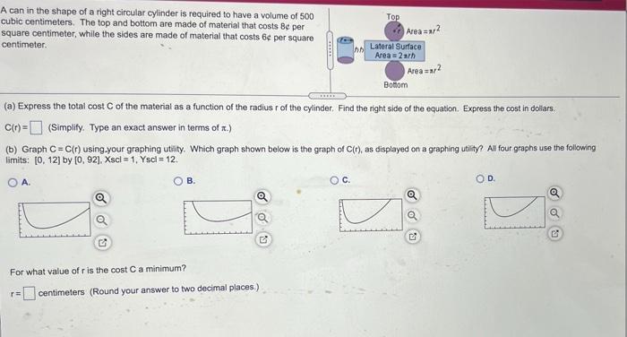 Solved Top A can in the shape of a right circular cylinder | Chegg.com