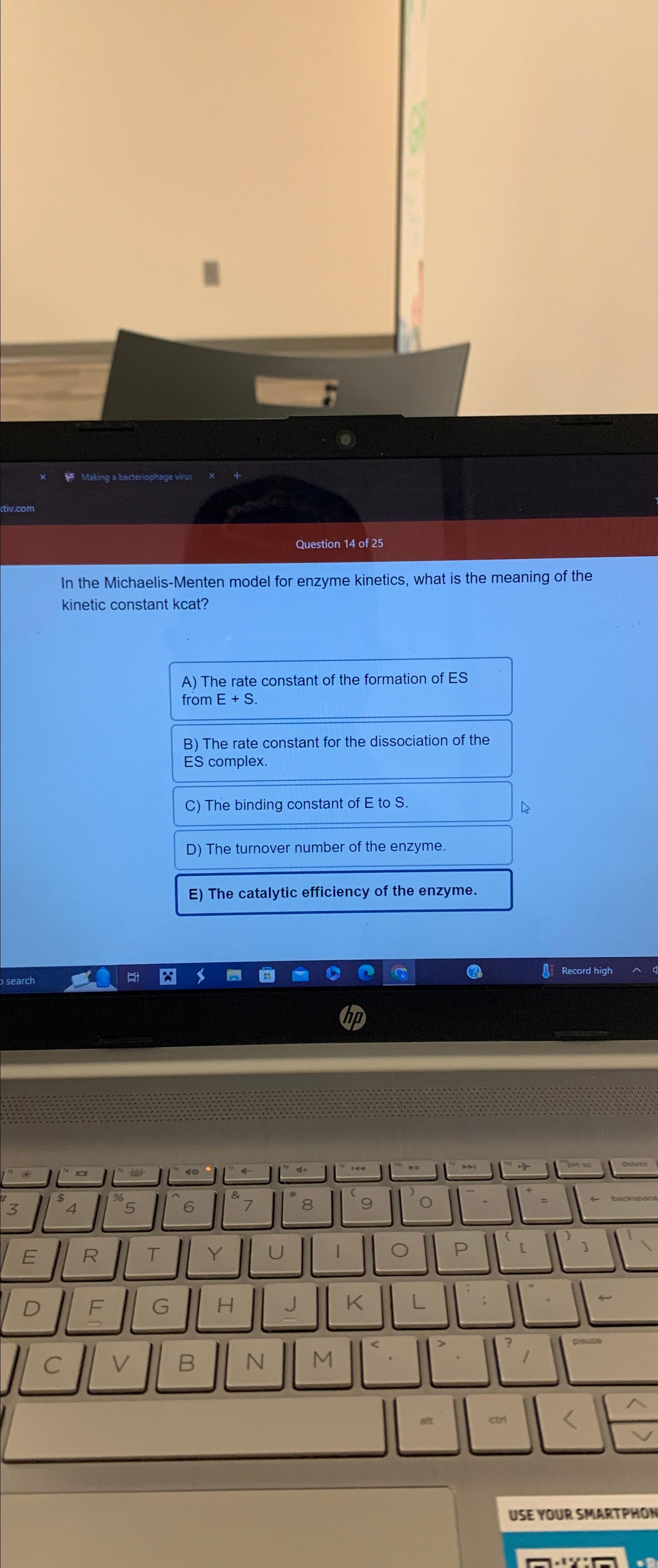 Solved Question 14 Of 25 Nin The Michaelis Menten Model For