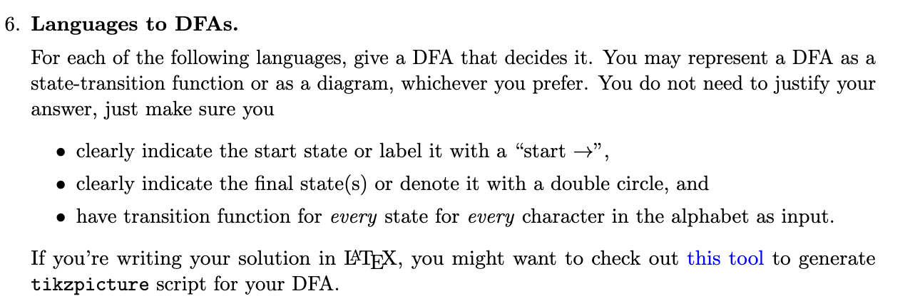 Languages to ﻿DFAs.For each of ﻿the following | Chegg.com