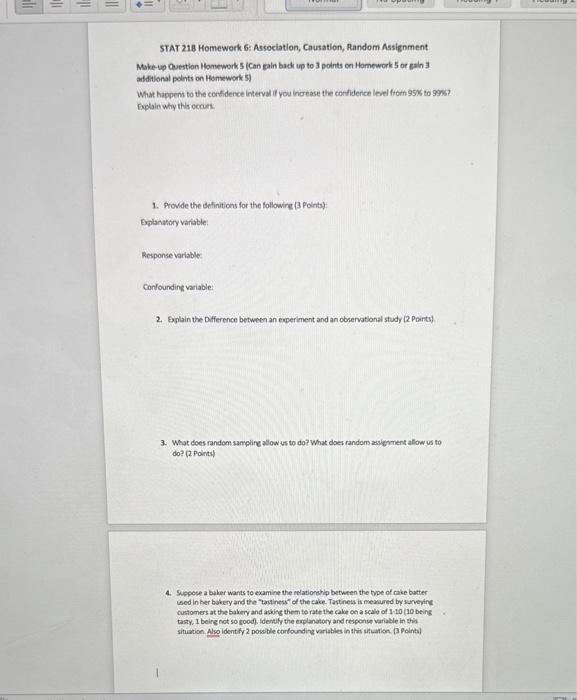 Solved STAT 218 Homework 6: Association, Causation, Aandom | Chegg.com