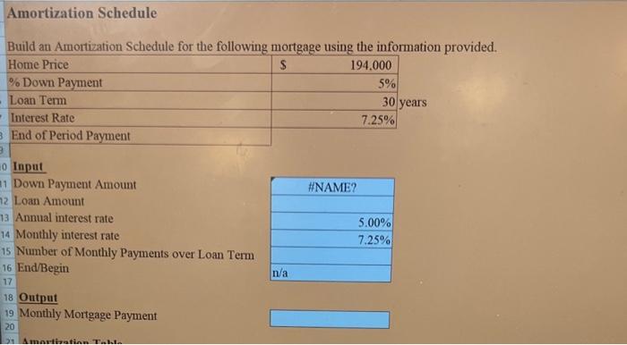 Solved Amortization Schedule Build an Amortization Schedule | Chegg.com