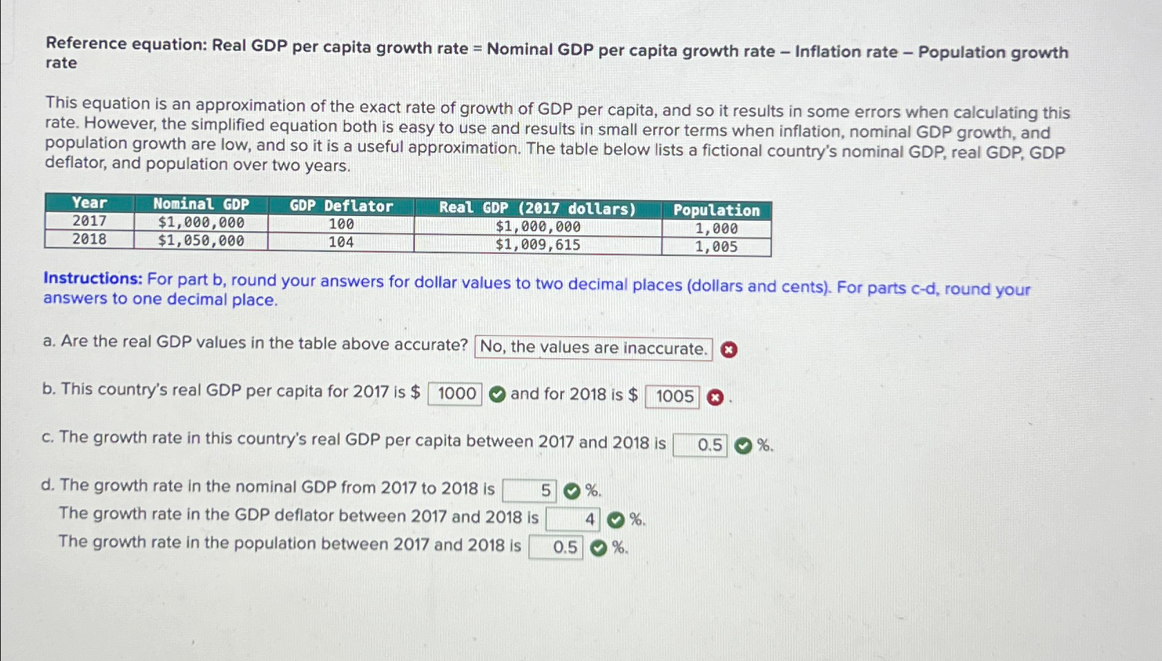 Solved Reference equation: Real GDP per capita growth rate = | Chegg.com