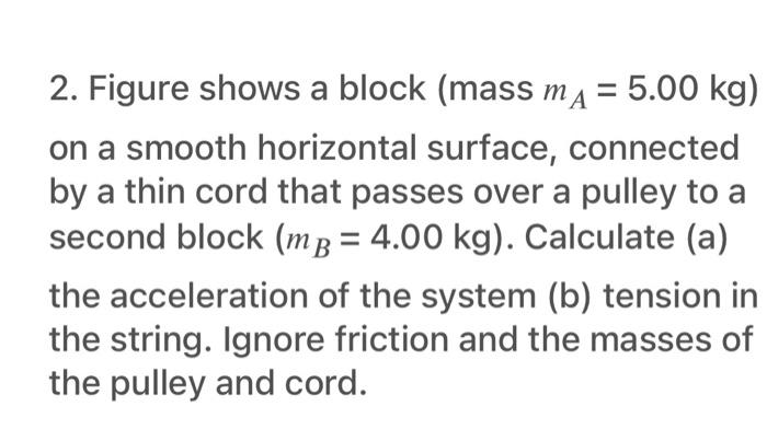 Solved 2. Figure shows a block (mass mA=5.00 kg ) on a | Chegg.com