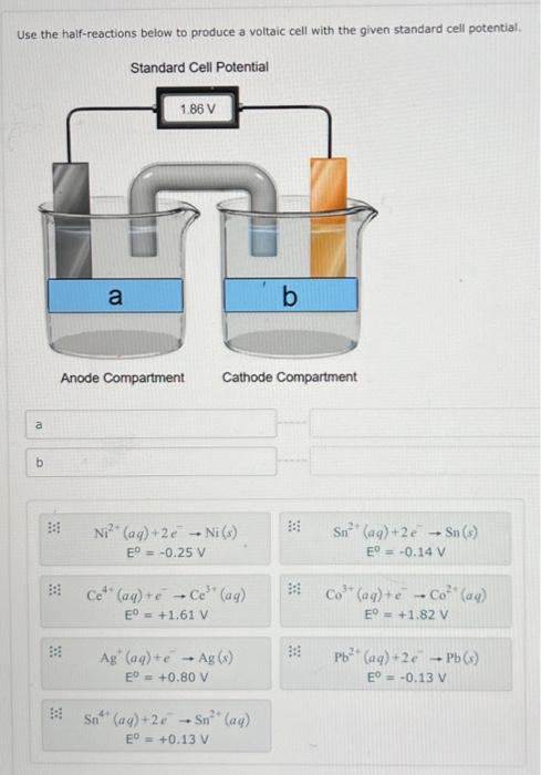 Solved Use the half-reactions below to produce a voltaic | Chegg.com